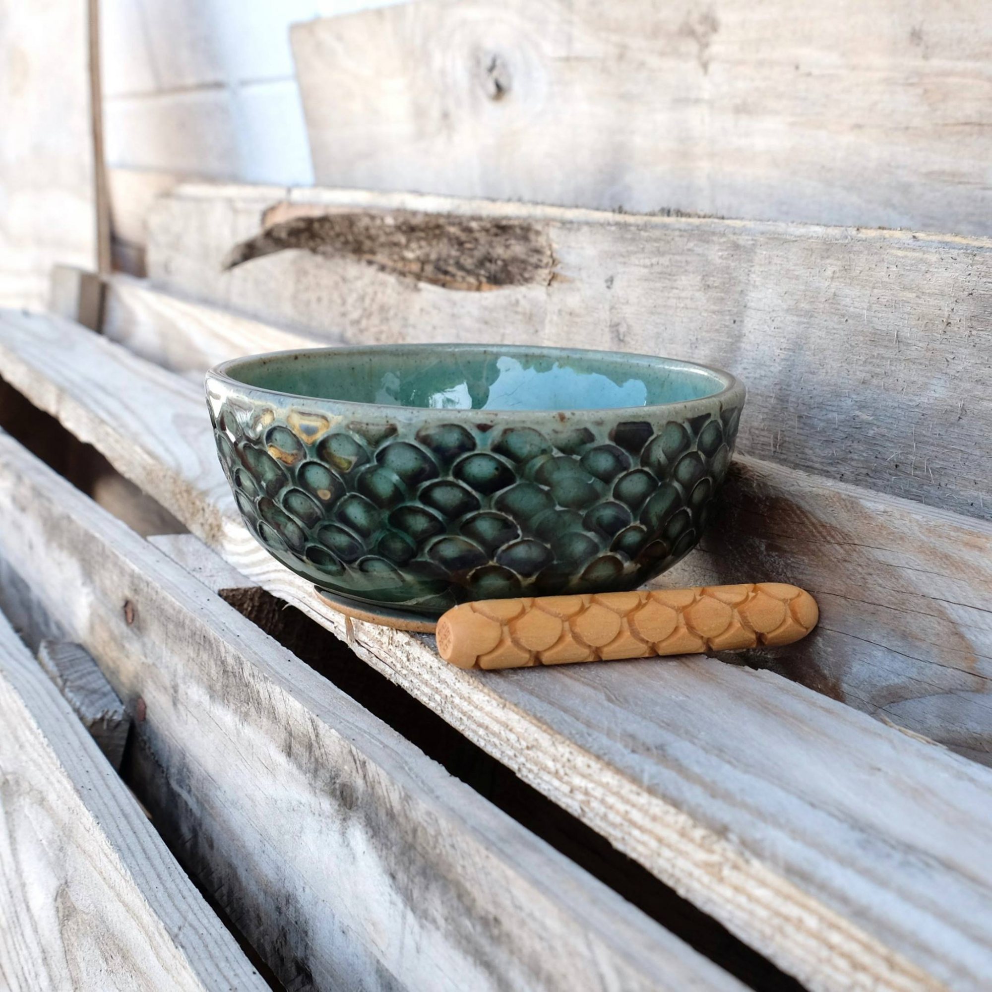 MKM Fish Scales Wooden Hand Roller HR-56 - Bath Potters Supplies