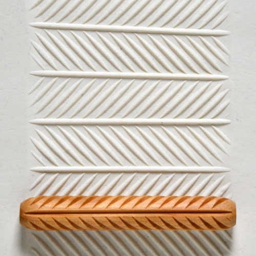 MKM Herringbone Pattern Wooden Hand Roller HR-62 - Bath Potters Supplies